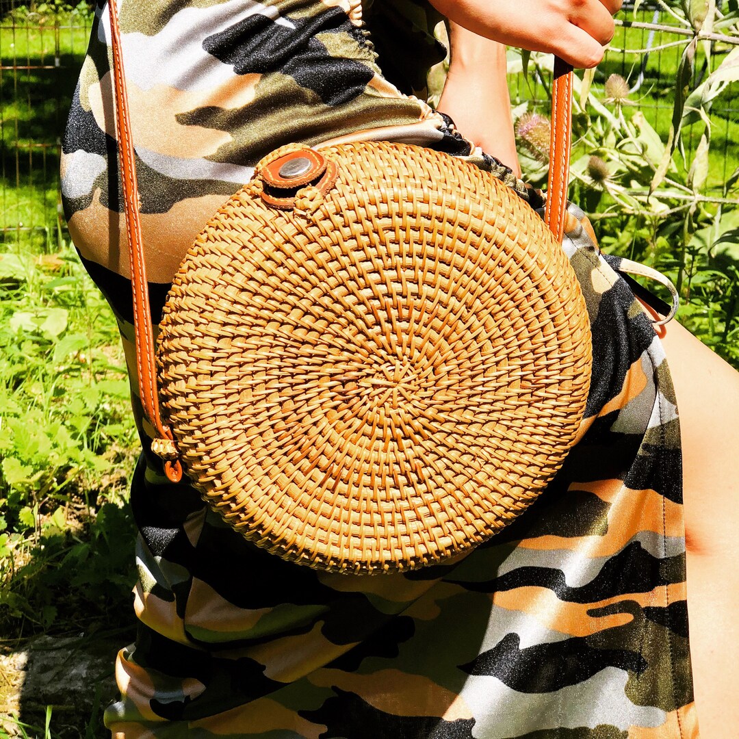 Round Handwoven Rattan Bag handmade Summer Bag Holiday Beach Bag Boho ...