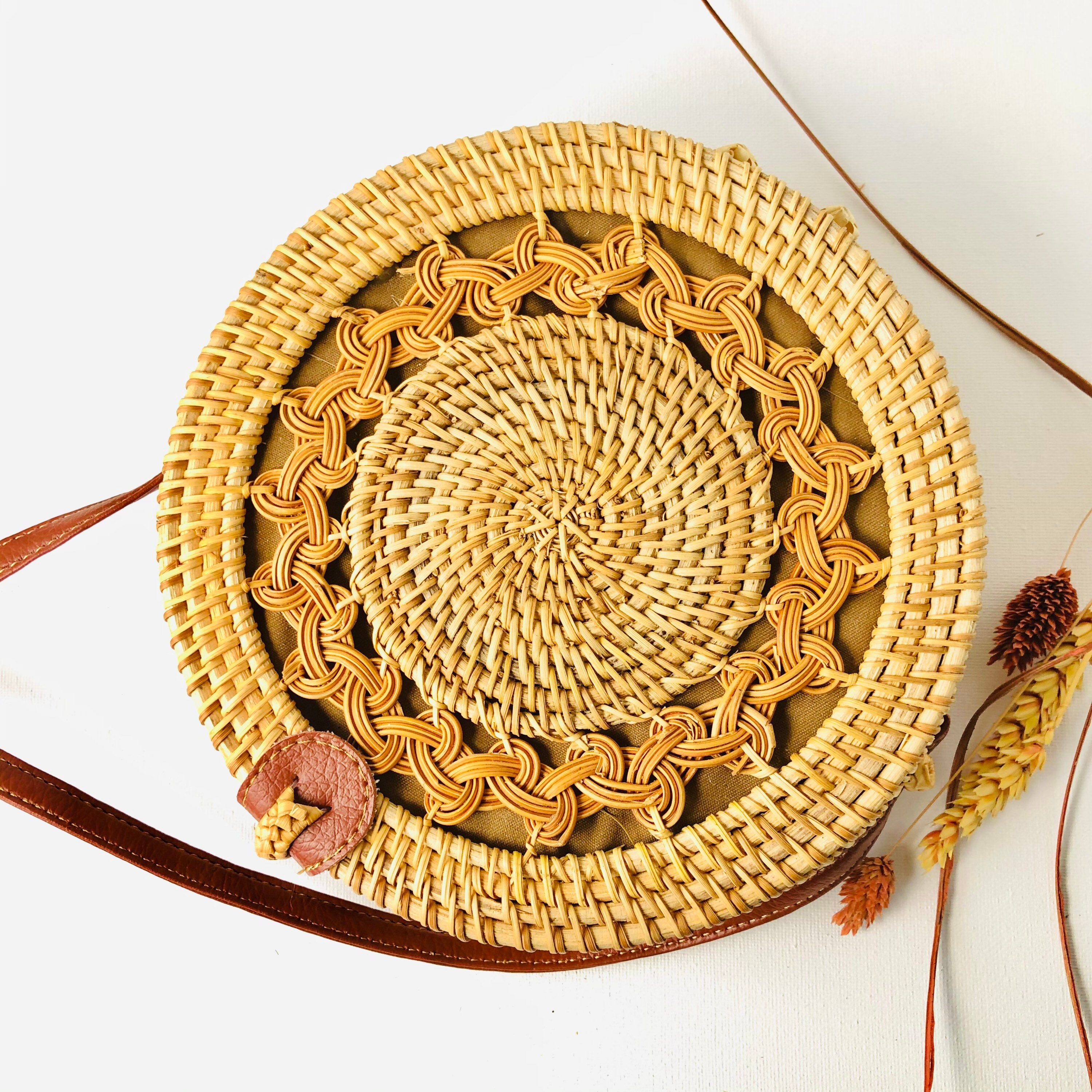 Sun Round Handwoven Rattan Bag Floral Rattan Bag Shoulder | Etsy