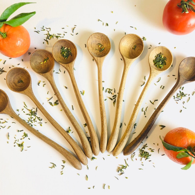 Handcrafted Acacia Wooden Spoons Set: Curvy Handle Design - Etsy