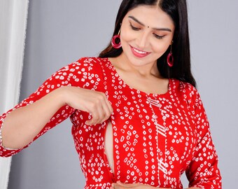 BANDHANI MATERNITY NURSING Blue Gown, Pregnancy Dress for Woman, Zip ...