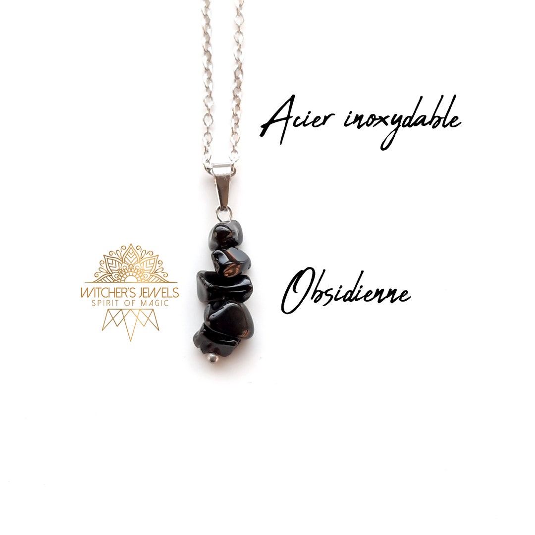 Silver Obsidian Necklace, Natural Stone Pendant, Cluster of Genuine ...