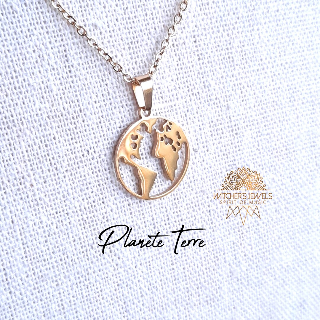 Gold or Silver Planet Earth Pendant - Stainless Steel - Gold or Silver ...