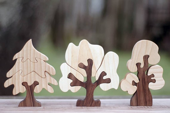 Wooden Puzzle Tree Set Waldorf Trees Wooden Toy Trees Toy | Etsy Australia