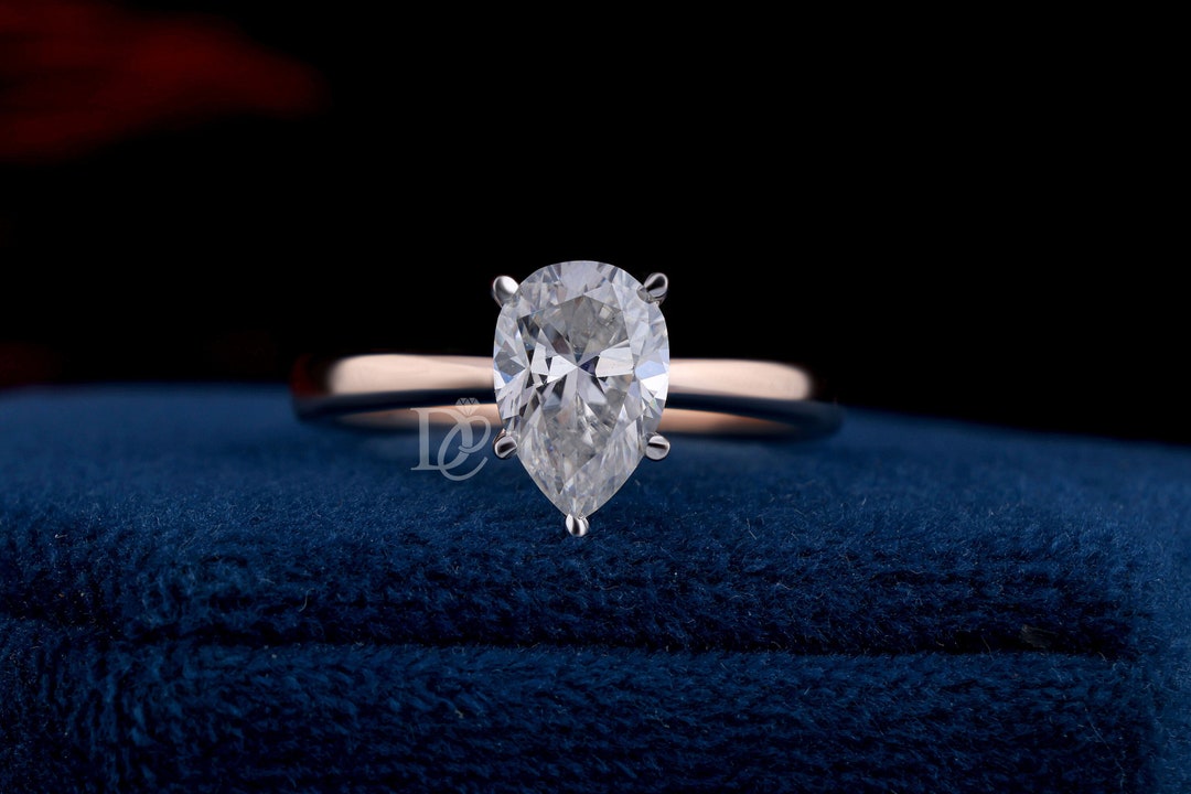 1.2 CT Pear Cut Moissanite Engagement Ring,tow Tone Yellow/white/rose ...