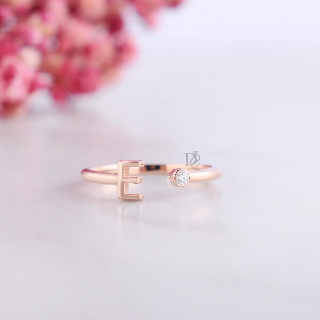 Buy Personalized E Initial Ring,rose Gold Open Ring for Women ...