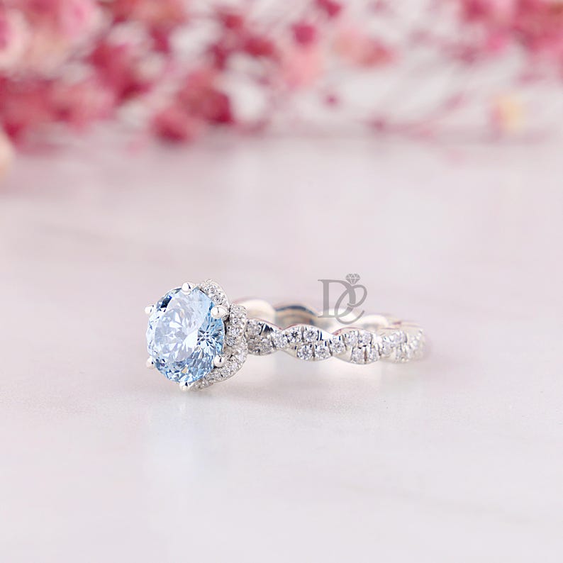 Antique Portuguese Cut Fancy Blue Lab Grown Diamond Ring,twisted Pave ...