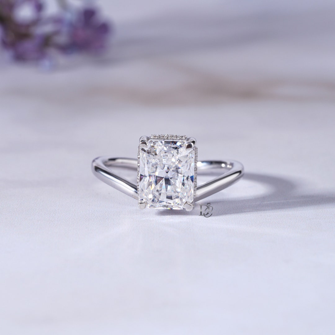 3ct Radiant Cut Moissanite Engagement Ring,crushed Ice Radiant Cut Ring ...