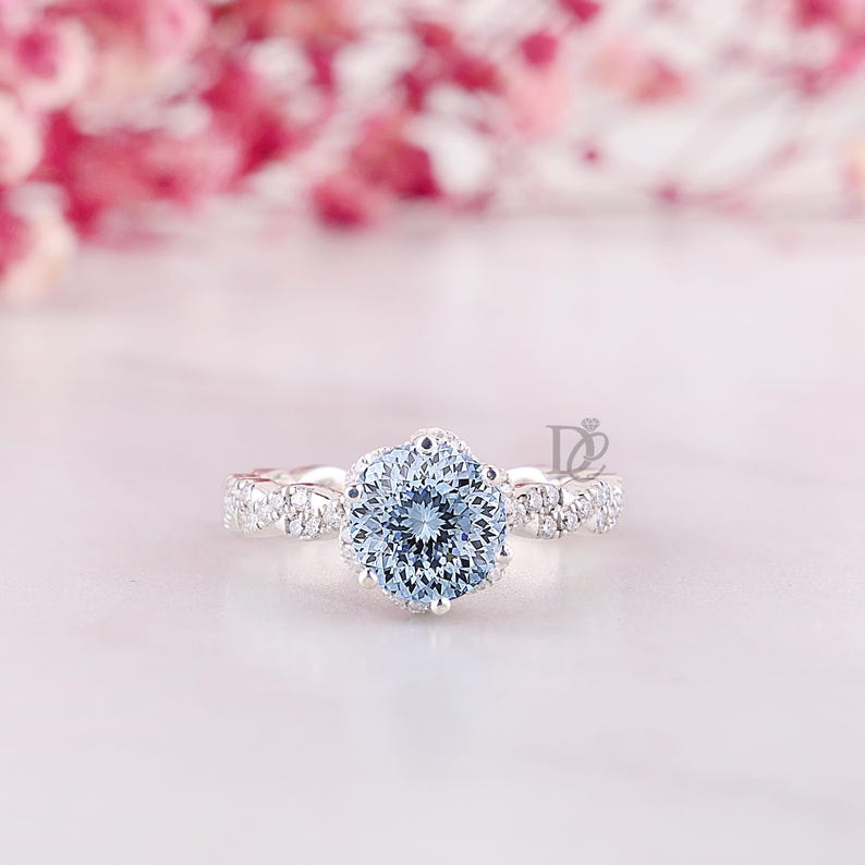 Antique Portuguese Cut Fancy Blue Lab Grown Diamond Ring,twisted Pave ...