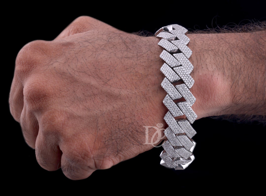 20MM MOISSANITE Prong Miami Cuban Link Bracelet,rapper Hip Hop Solid ...