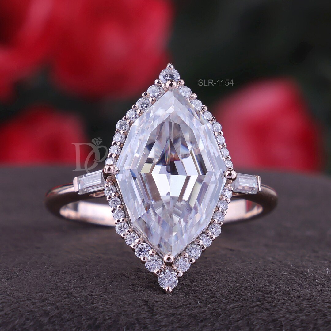 Elongated Dutch Marquise Cut Moissanite Engagement Ring, 14K Rose Gold ...
