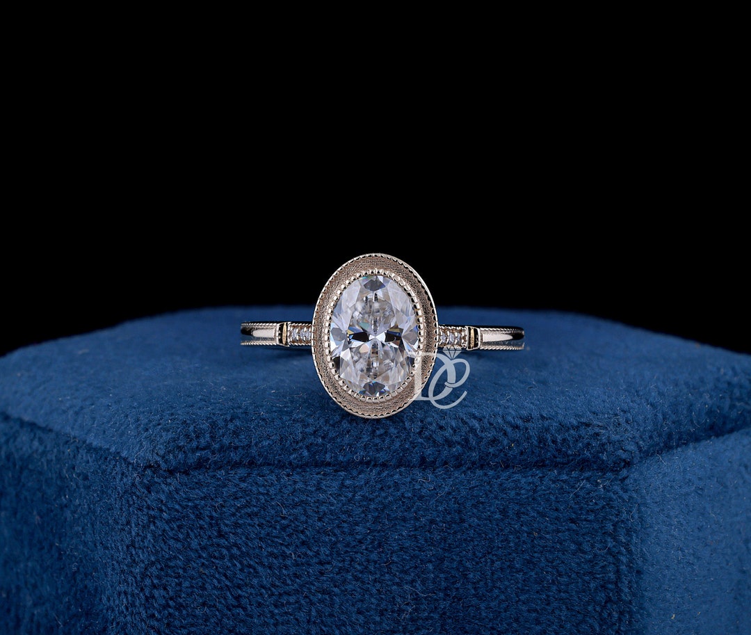 Oval Cut Moissanite Engagement Ring,bezel Set Vintage Antique Diamond ...