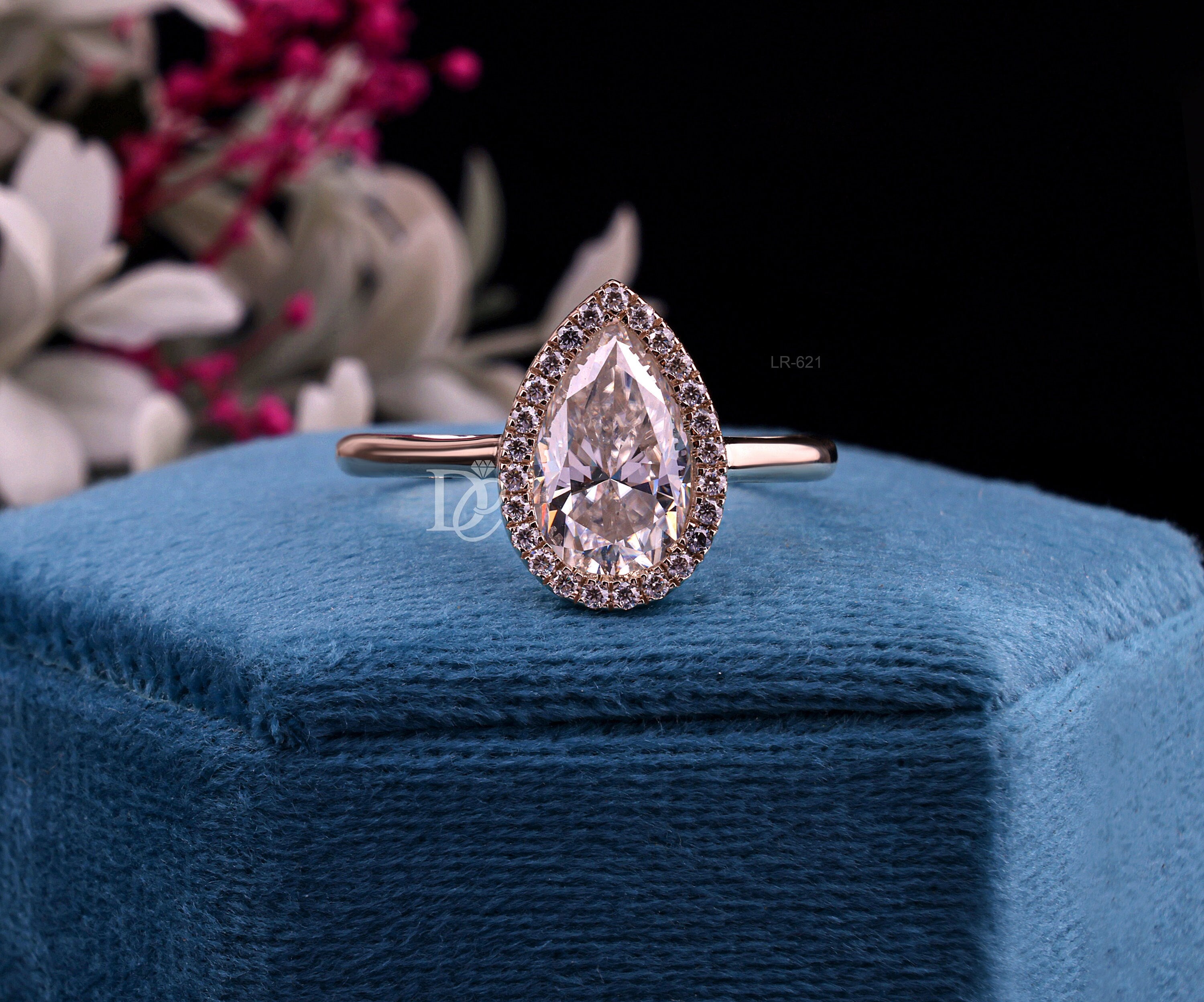 Tear Drop Wedding Ring,14k Solid Gold Engagement Ring,3.07 CT Pear Cut ...