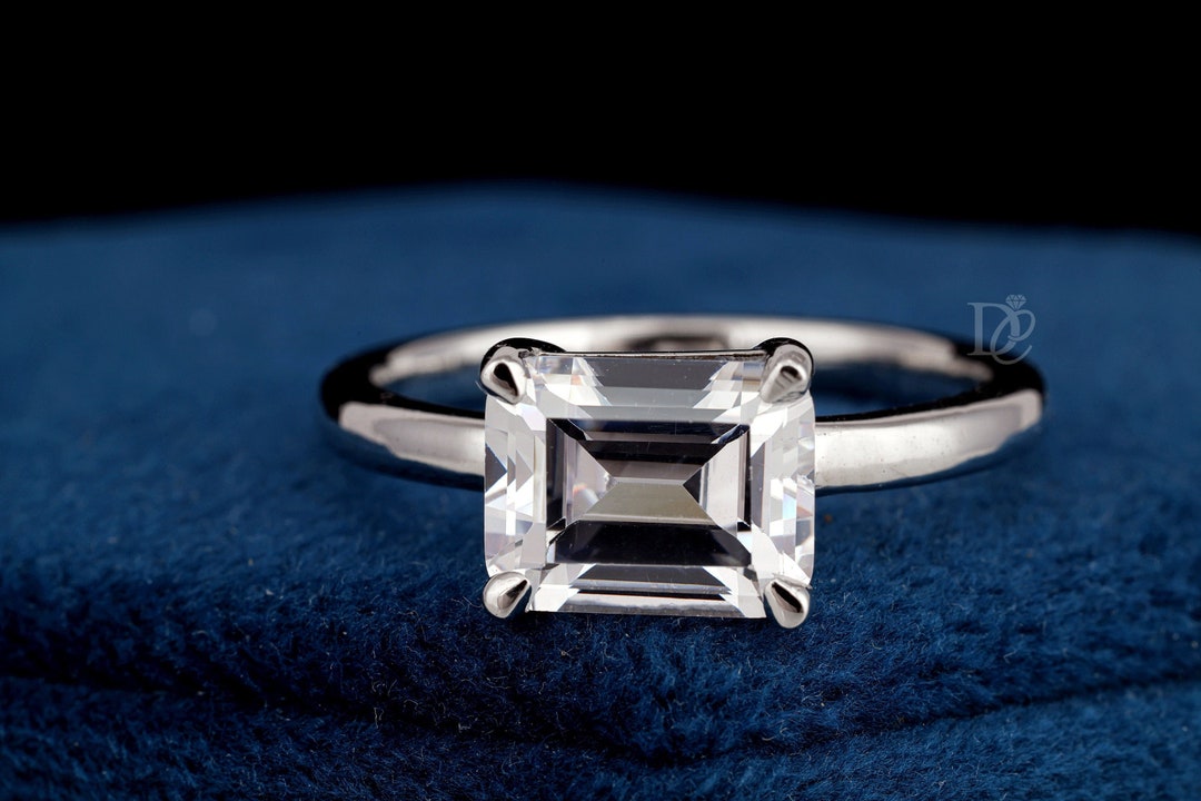 Amazing East to West Setting Emerald Cut Solitaire Engagement Ring ...