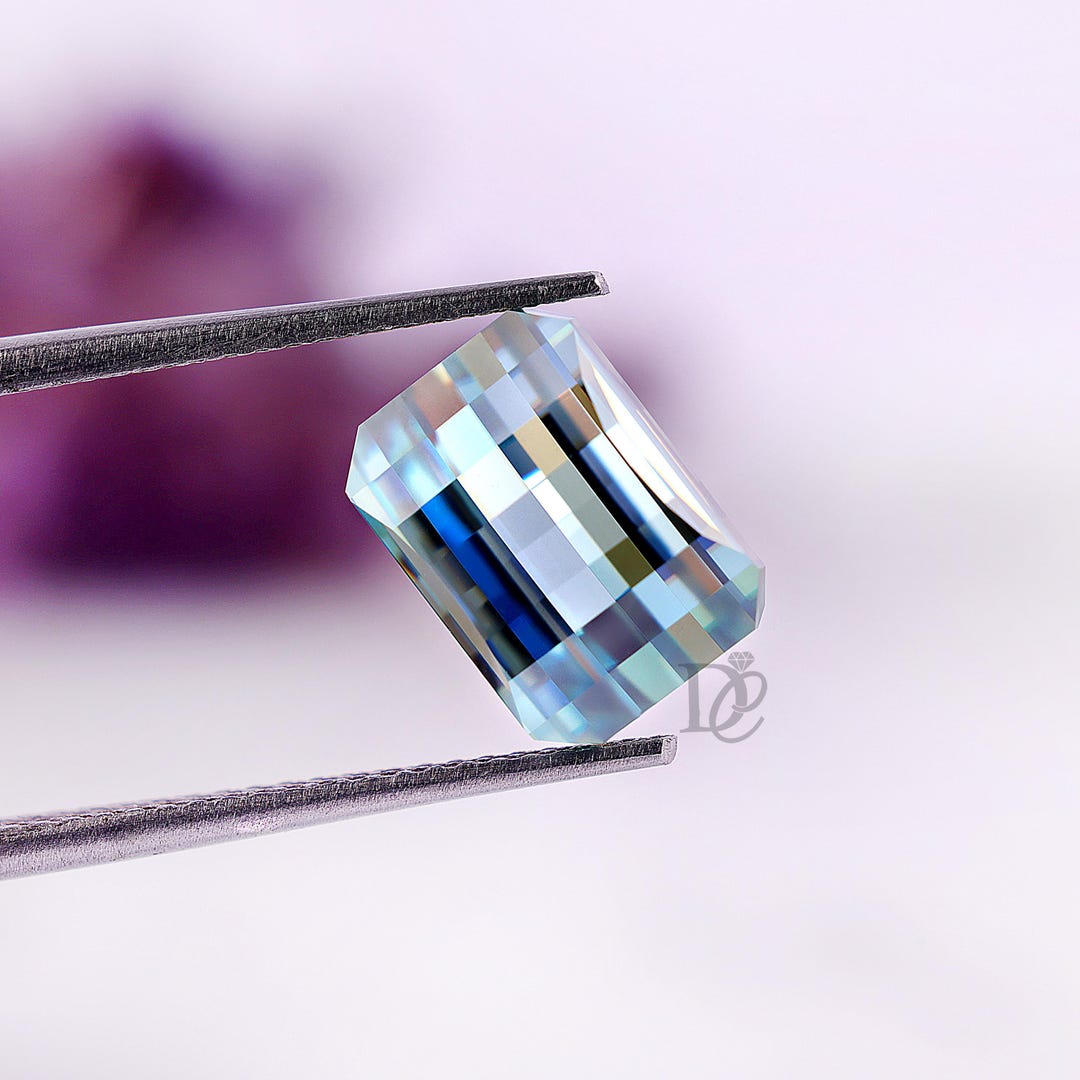 Cyan Blue Pixel Cut Loose Moissanite Diamond,10*7 MM Rectangle Shape ...