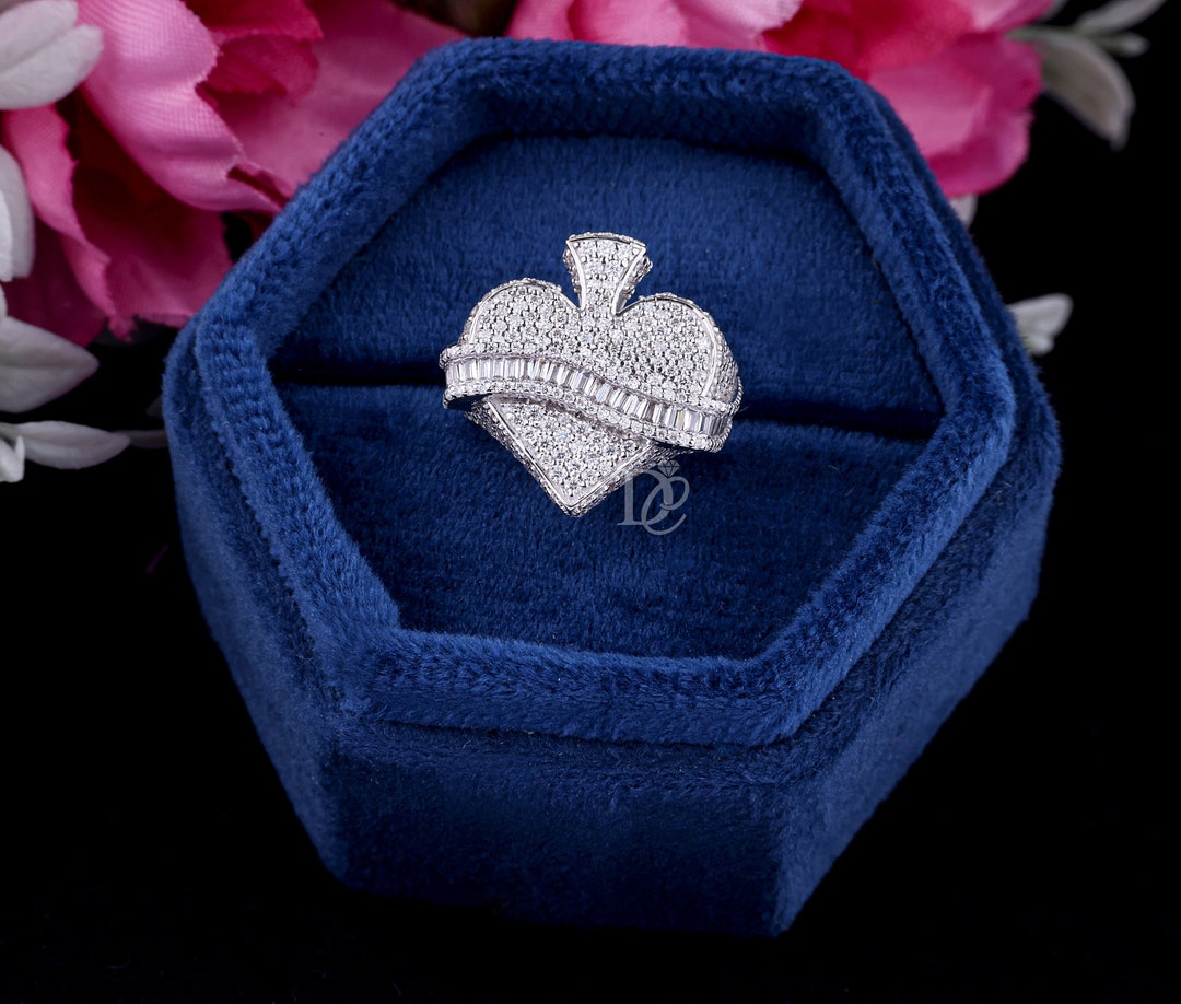 Handmade Fully Iced Out Heart Shape Diamond Ring,personalized Size Huge ...