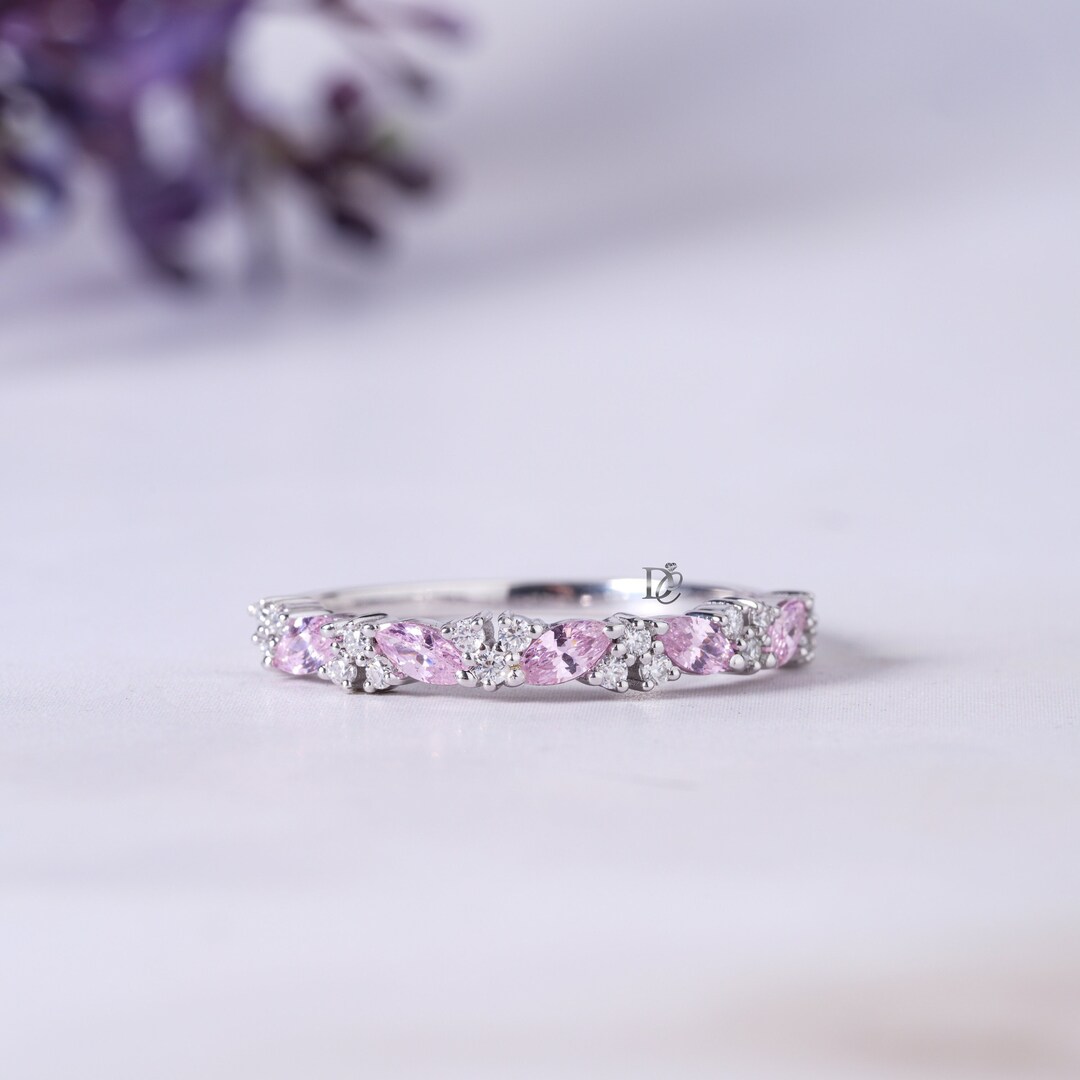 Marquise Pink Sapphire Wedding Ring Solid 14k White Gold Wedding Bandi ...