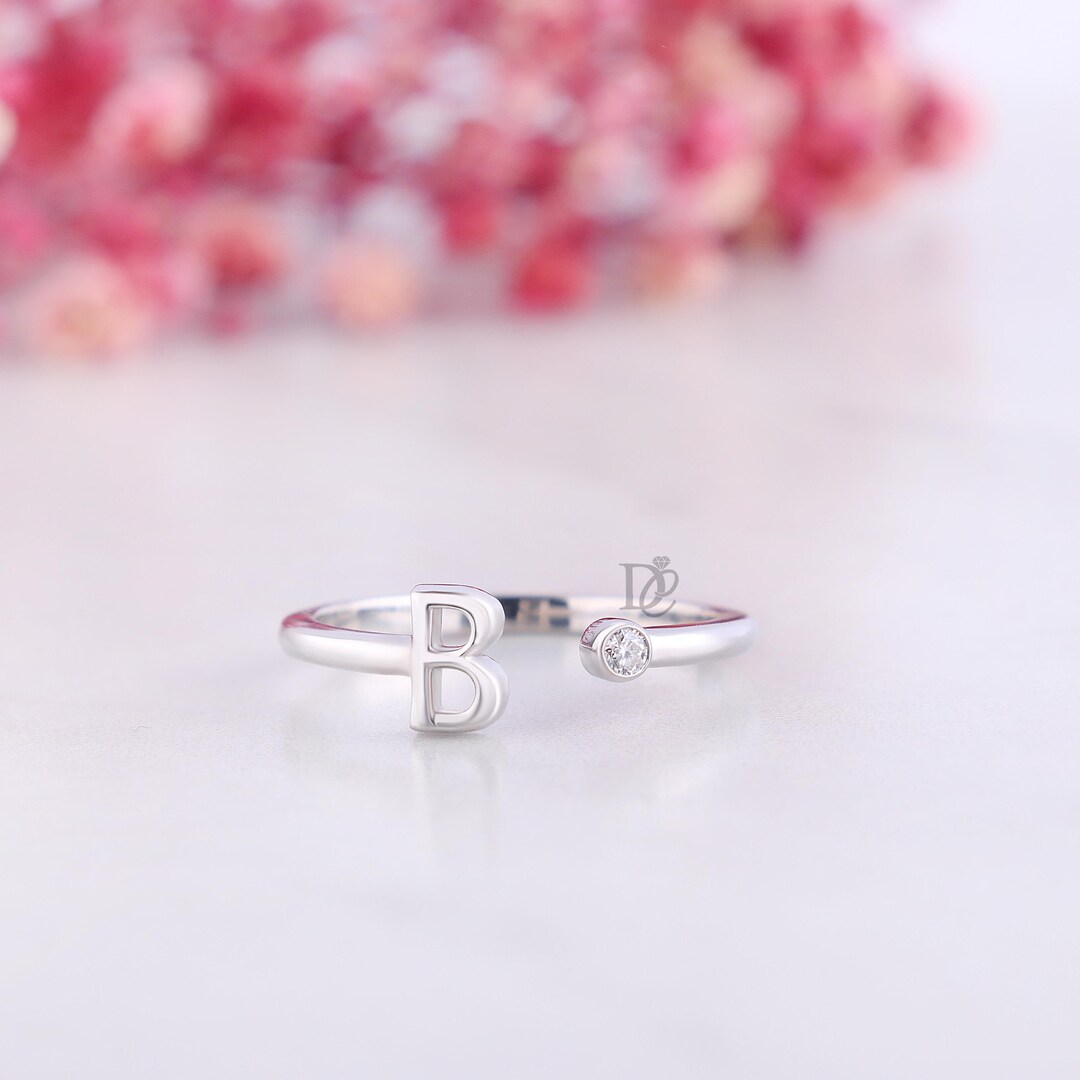 Buy Personalized B Initial Ring,open Cuff Moissanite Diamond Ring ...