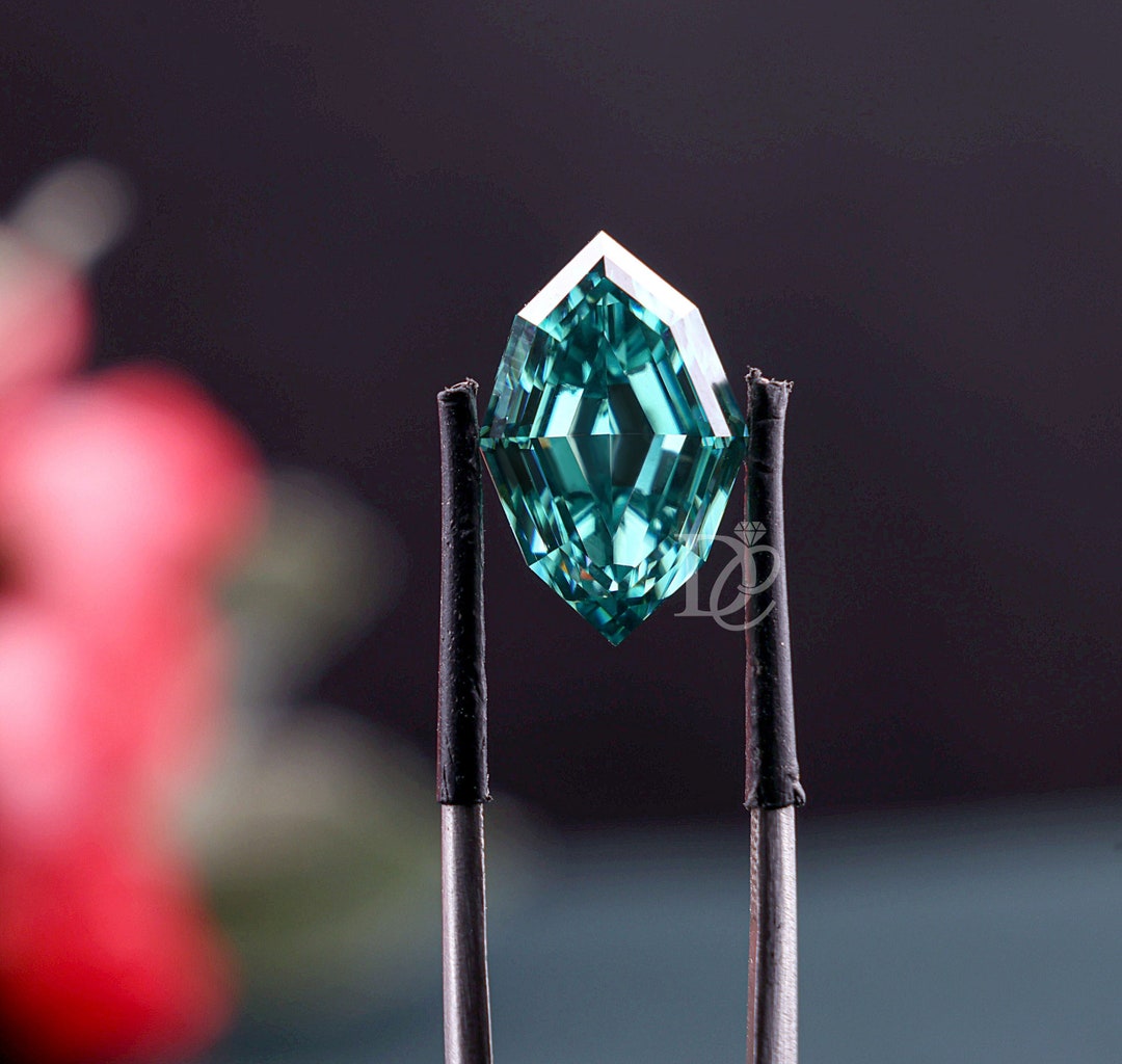 Cyan Blue Moissanite Handmade Cut Dutch Marquise Shape Step Cut ...