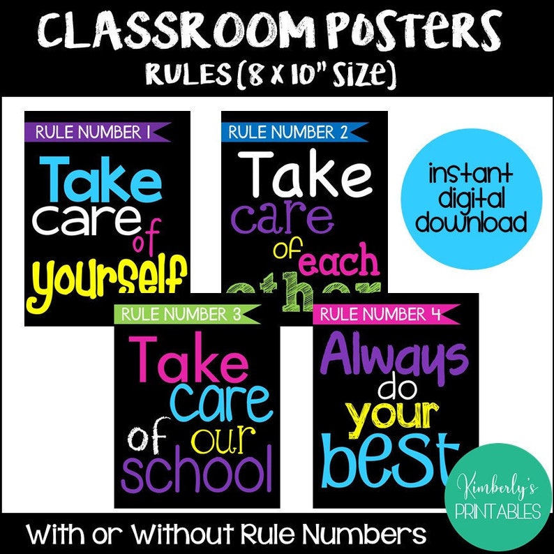 CLASSROOM RULES Posters, Download, Printables, Subway Style, Bright ...