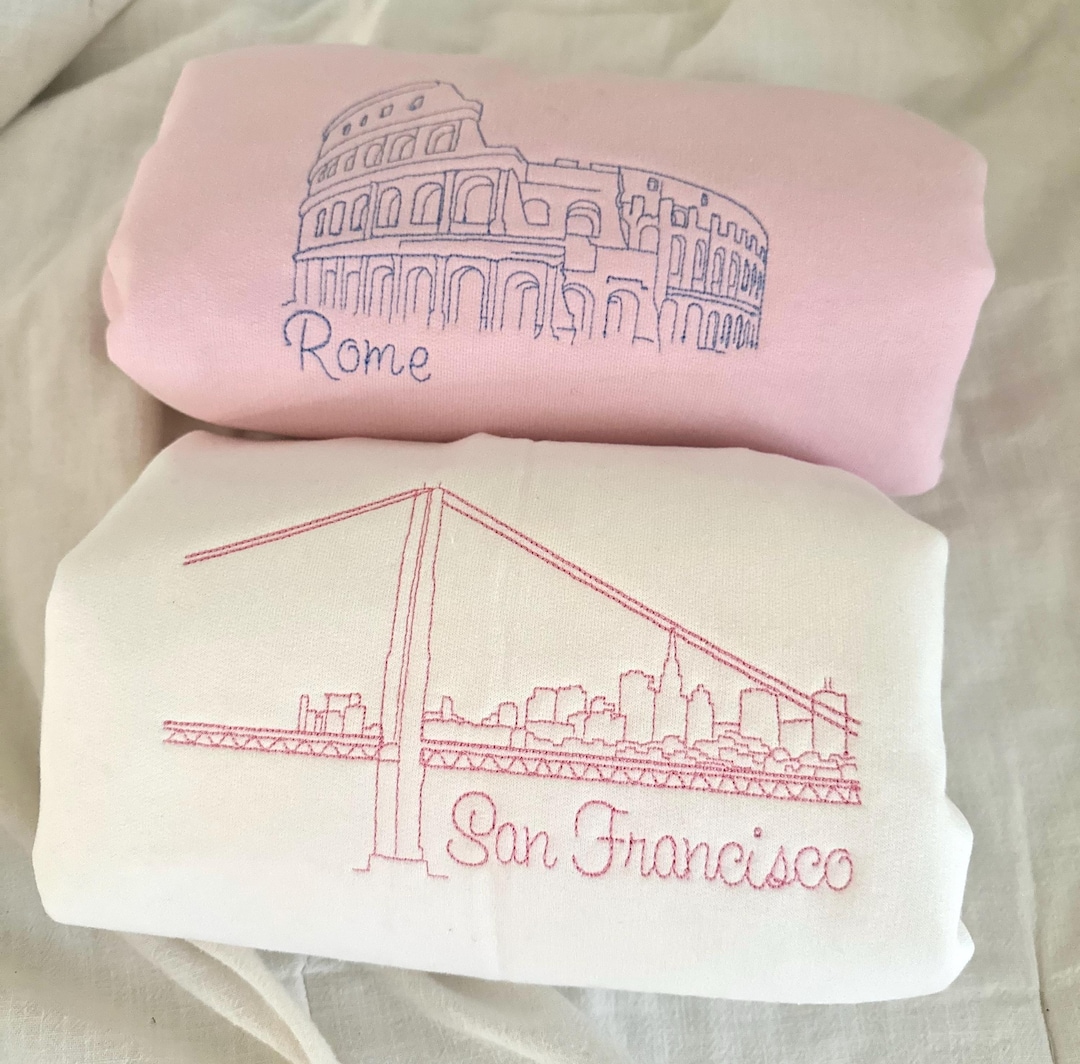 Embroidered City Skyline Crewneck: Custom Minimalist Travel Gift - Etsy