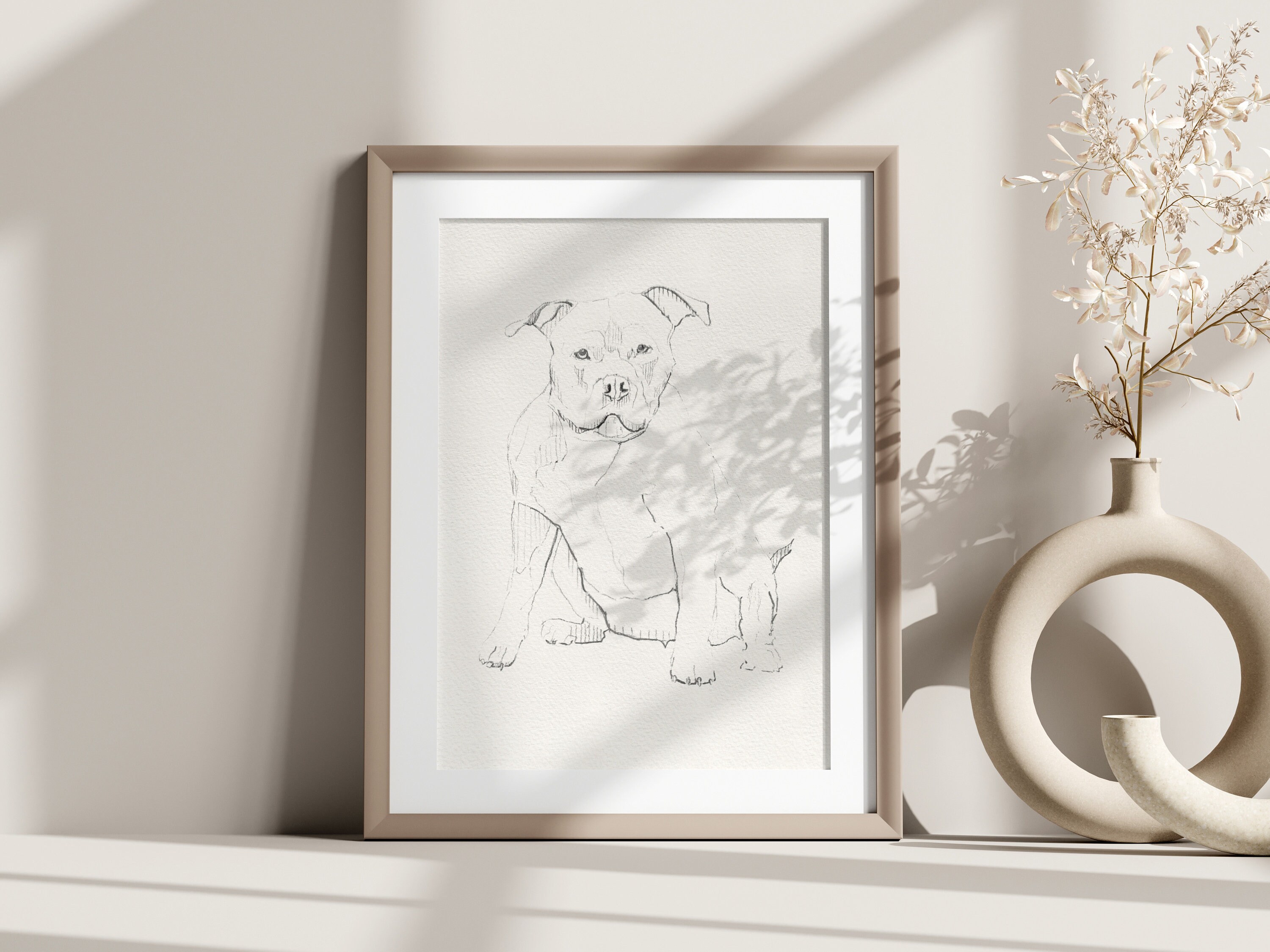 American Bully Dog Pencil Sketch | Bully Dog Wall Art | Hand-drawn ...