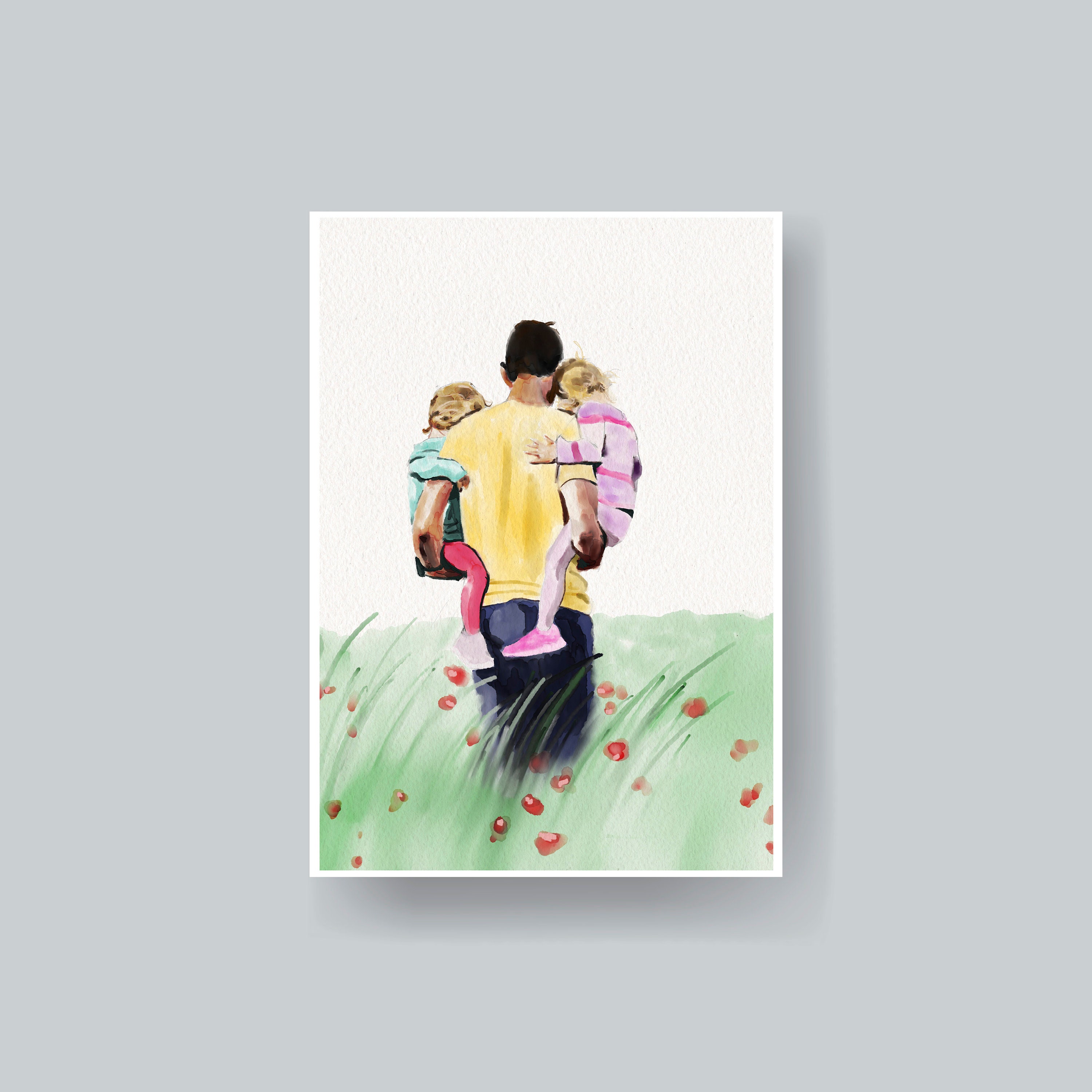 Happy Father Art Father Child Art Gift for Dad Watercolour Portrait ...
