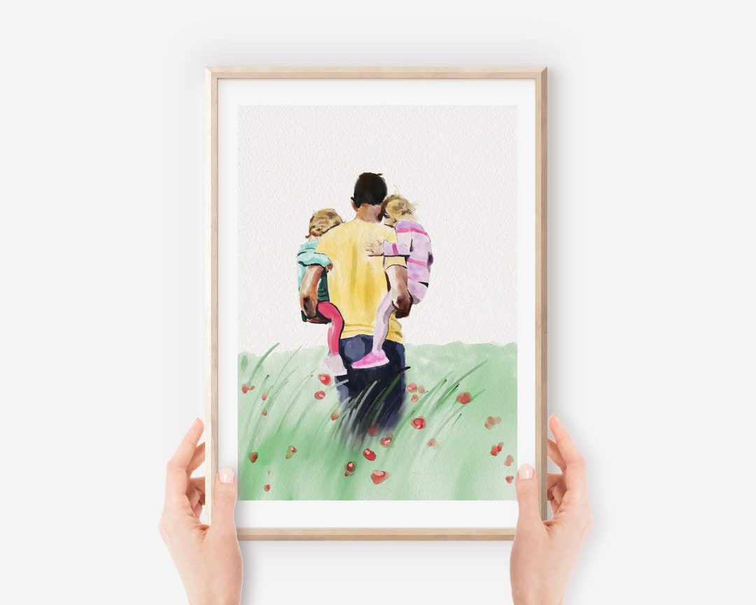 Happy Father Art Father Child Art Gift for Dad Watercolour Portrait ...