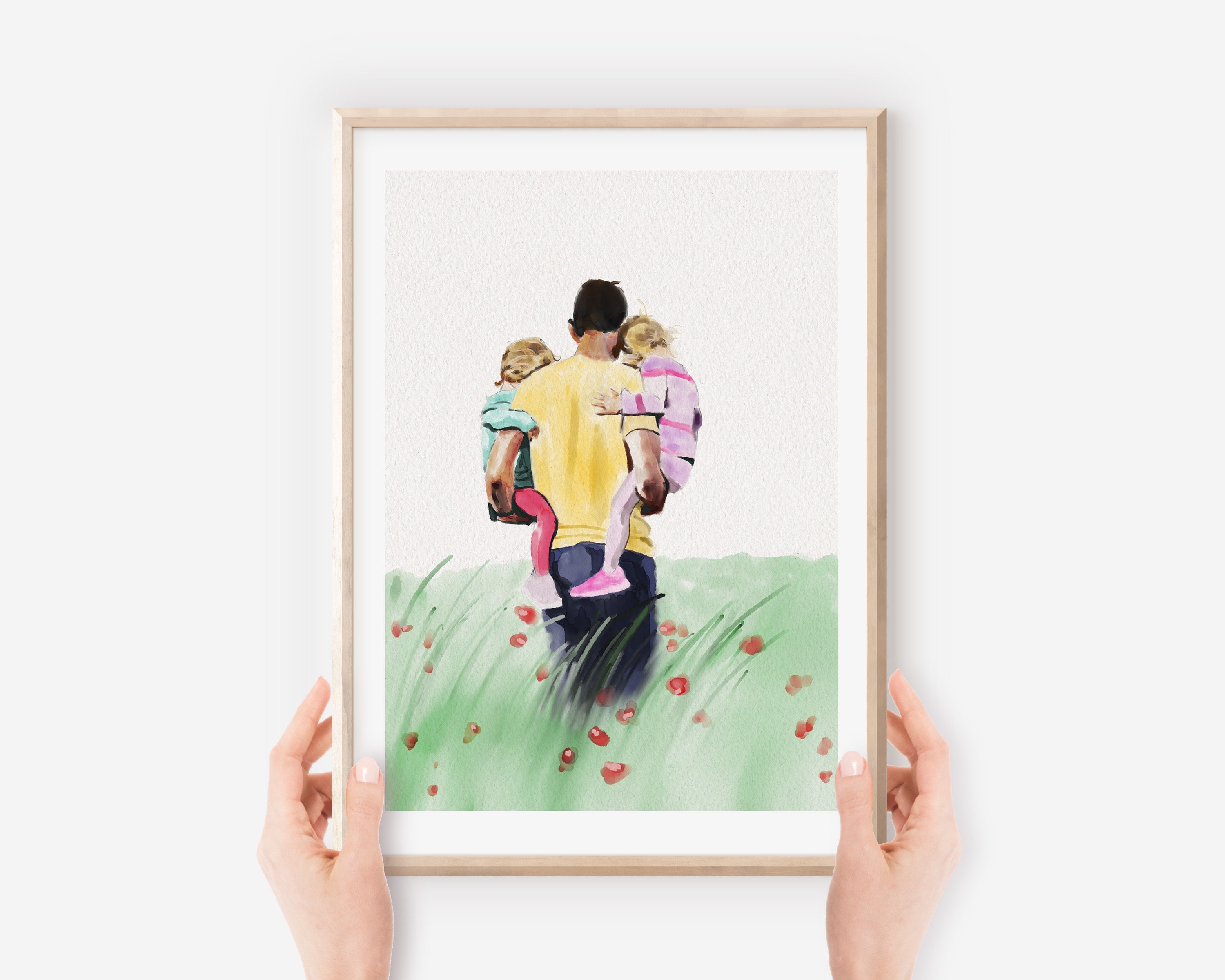 Happy Father Art Father Child Art Gift for Dad Watercolour Portrait ...