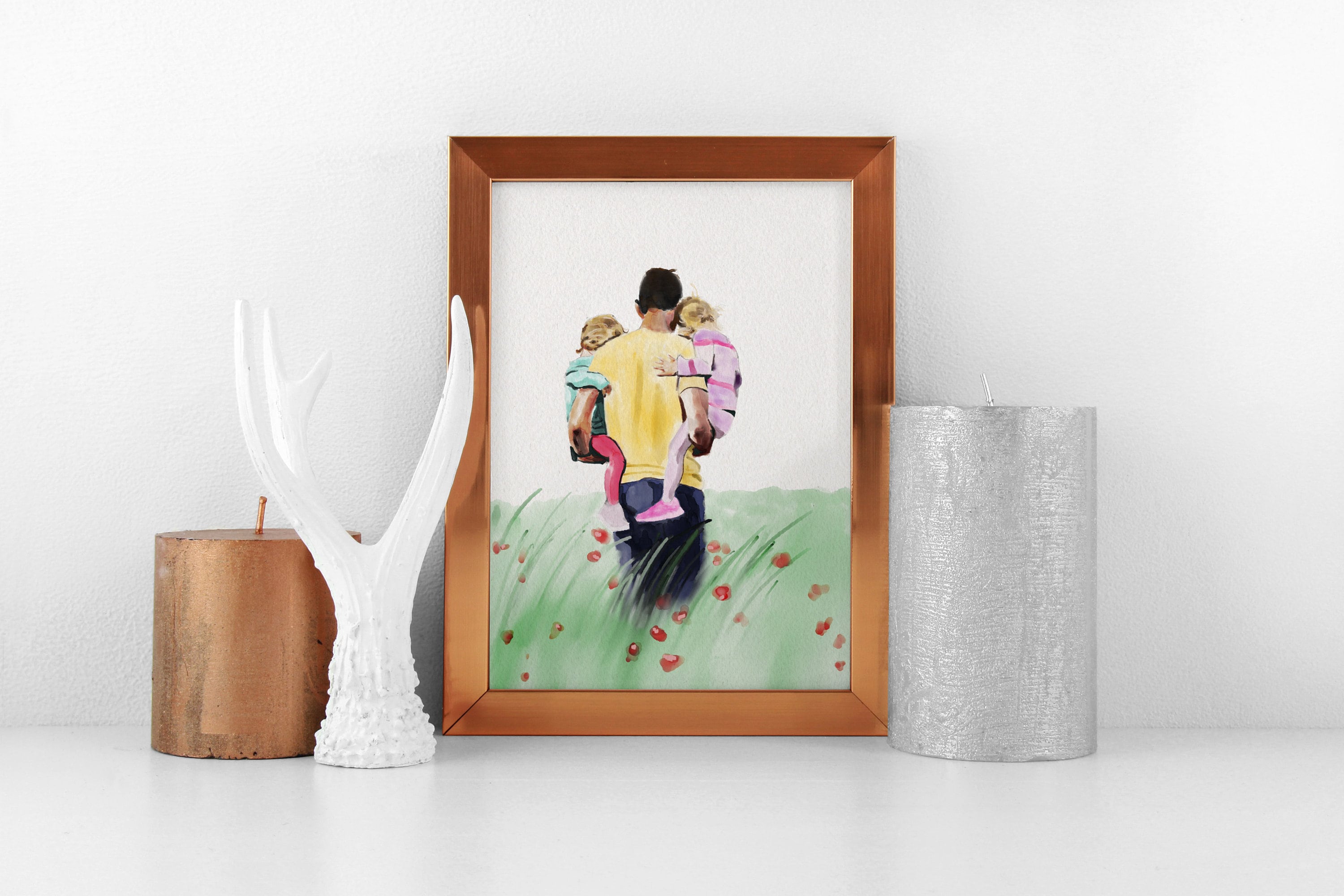 Happy Father Art Father Child Art Gift for Dad Watercolour Portrait ...