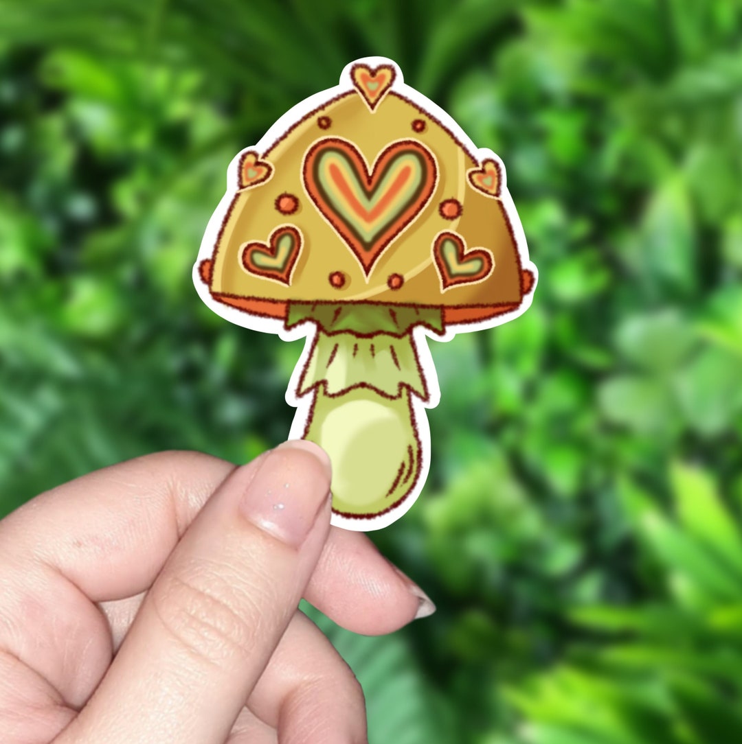 Heart Mushroom Sticker | Heart Holographic Waterproof - Etsy