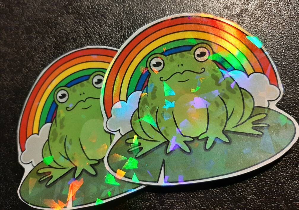 Rainbow Frog Sticker Holographic Water Resistant | Etsy