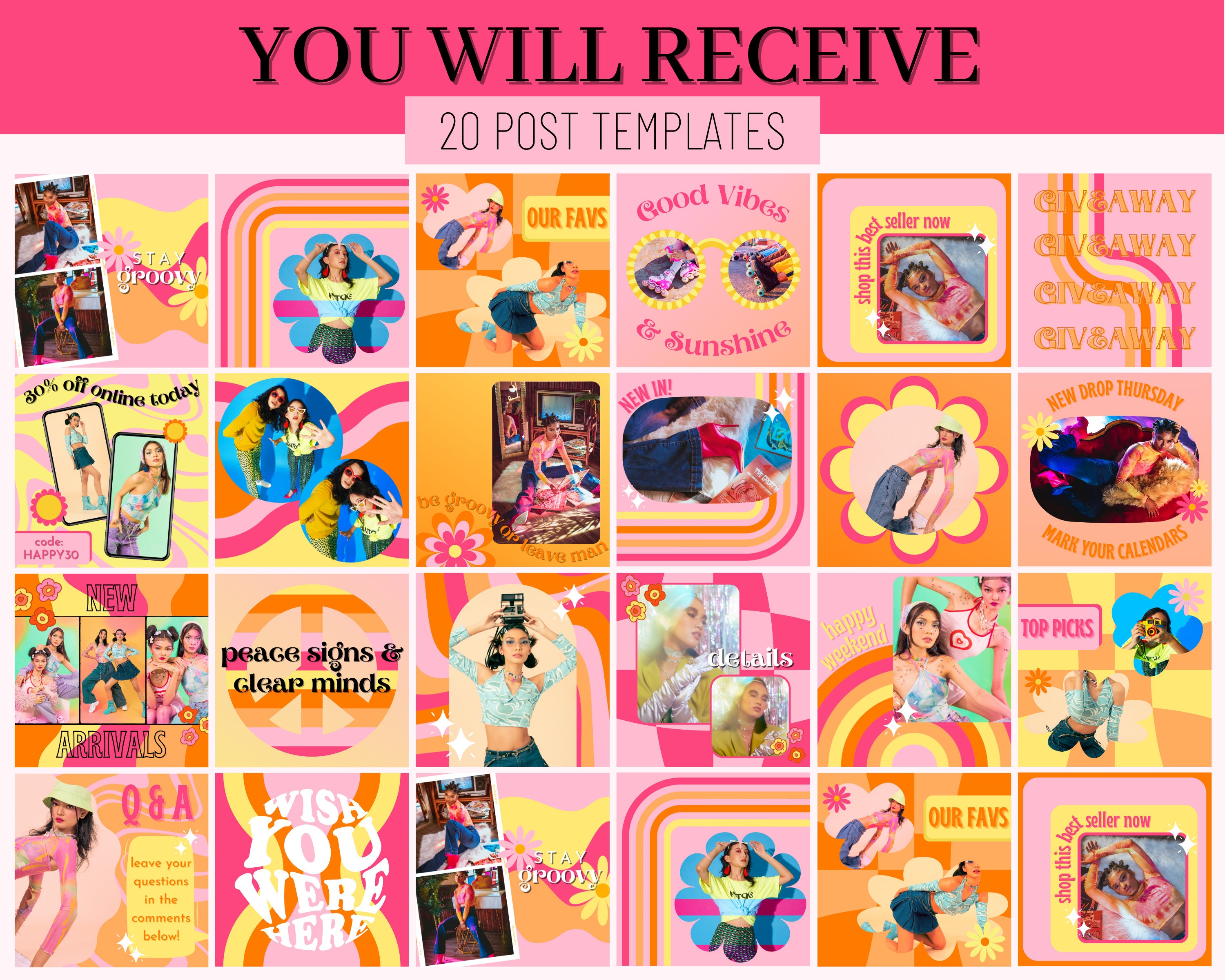 Instagram Post Templates 70s Templates Instagram Retro Insta Templates ...