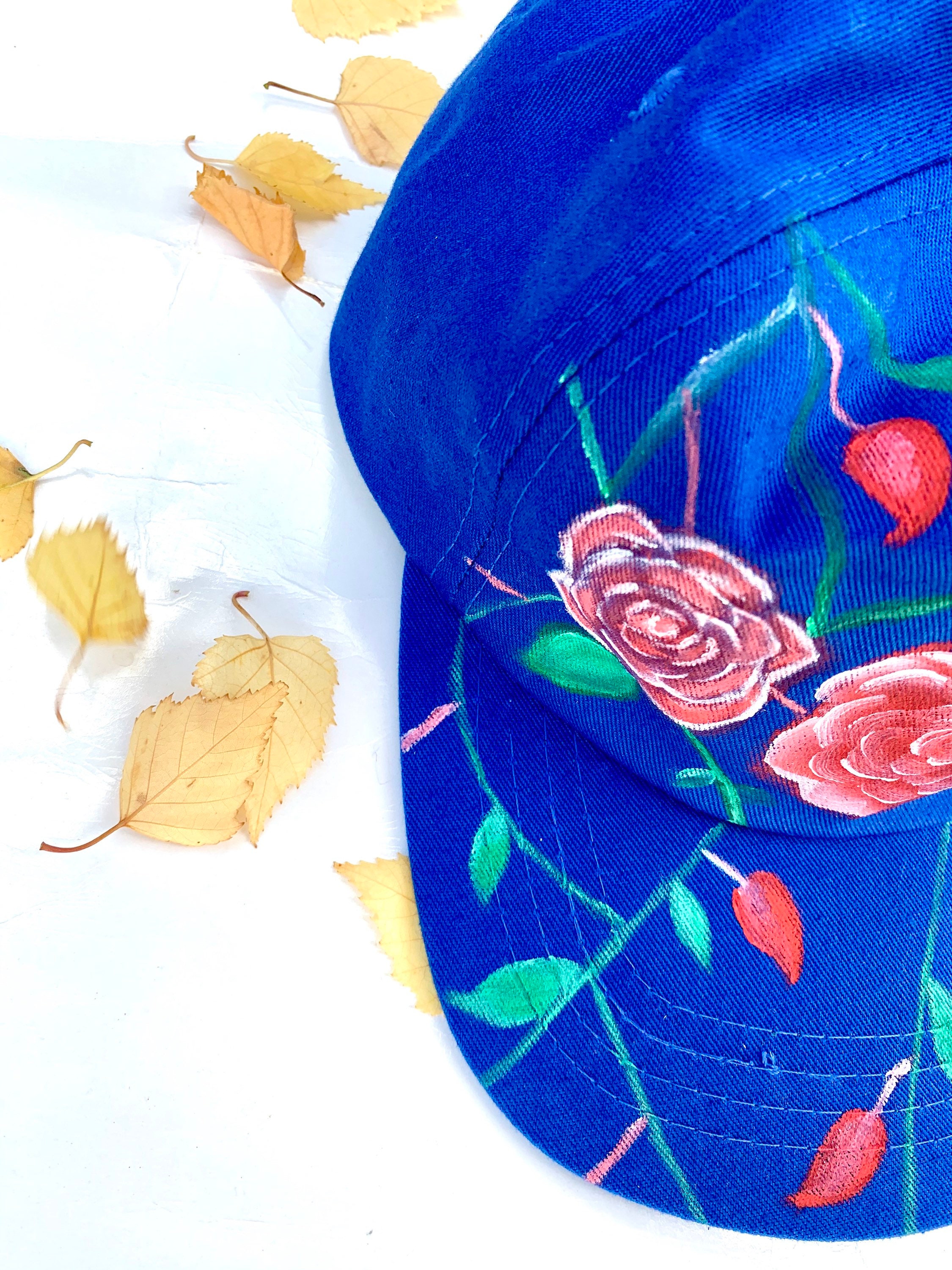 Hand Painted Blue Cap Roses Cap - Etsy