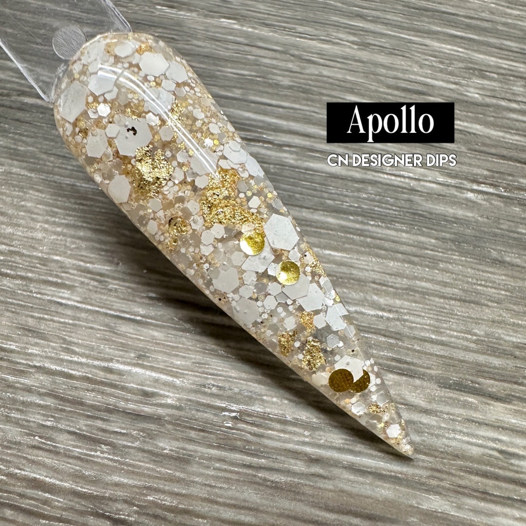 Apollo-dip Powder, Dip Powder for Nails, Acrylic, White, Gold, Chunky ...