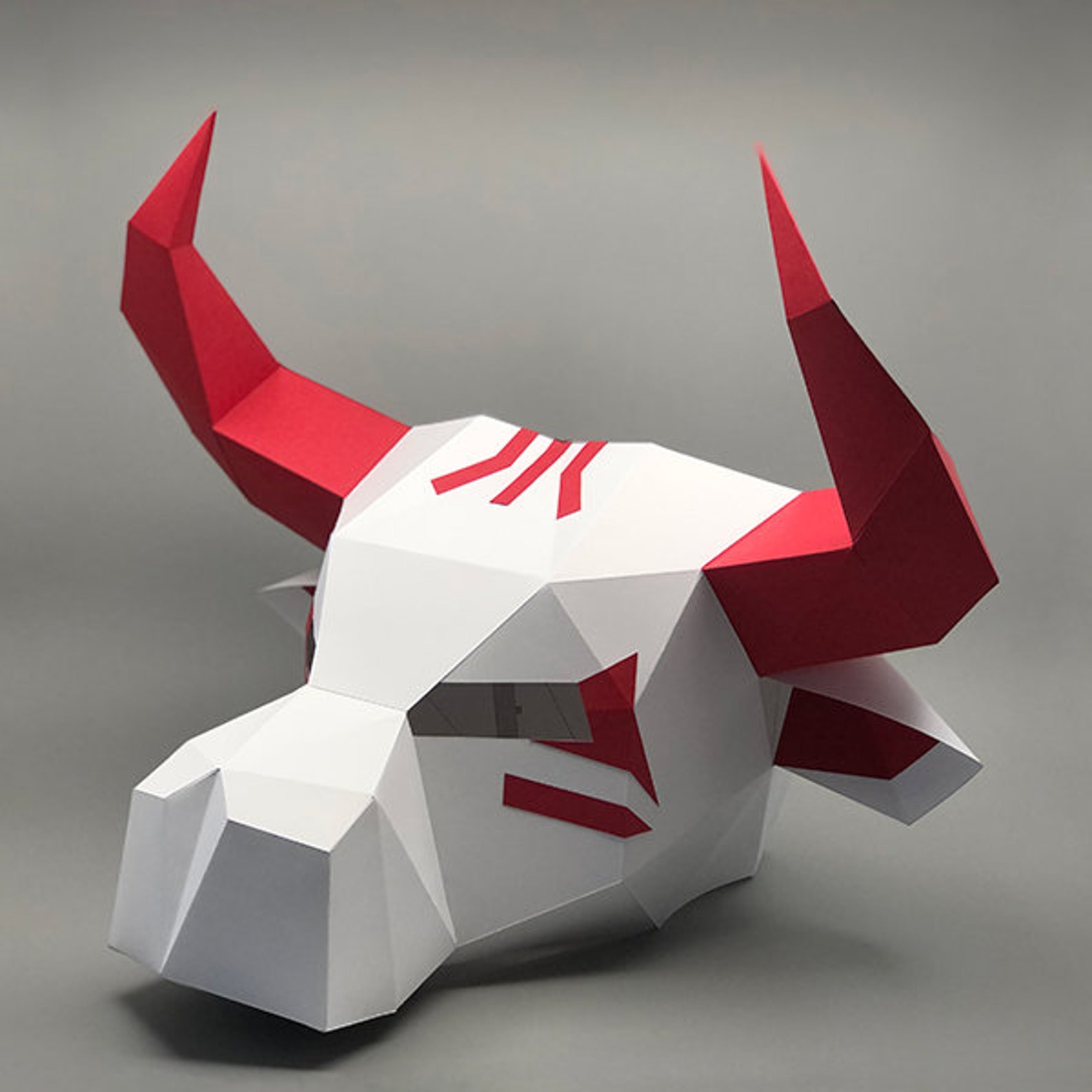 Ushi Oni Yokai Bull Mask Ox Head Mask 3d Low Poly Diy Etsy
