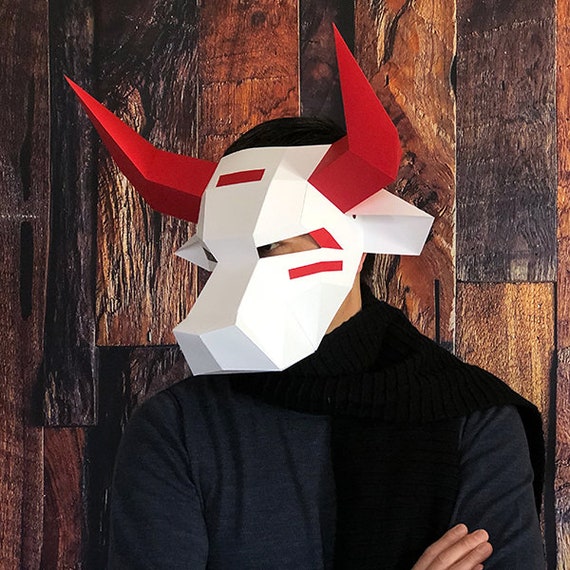 Ushi-oni Yokai Bull Mask Ox Full Face Mask 3D Low Poly | Etsy