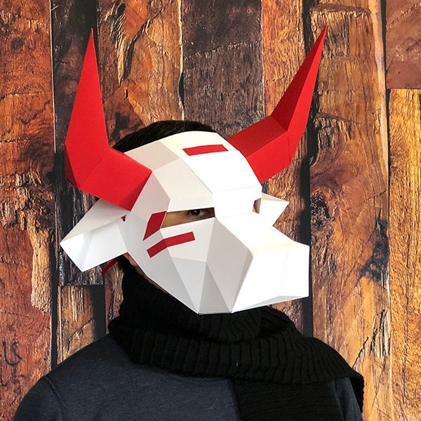 Ushi-oni Yokai Bull Mask Ox Full Face Mask 3D Low Poly | Etsy