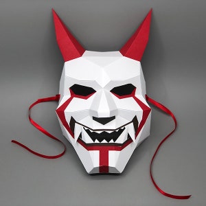 Oni - Demon Mask | Hannya Full Face Mask - DIY Papercraft (PDF Template ...
