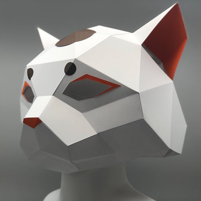 Nekomata - Yokai Cat Mask | Head Mask | 3D Low Poly DIY Papercraft (PDF ...