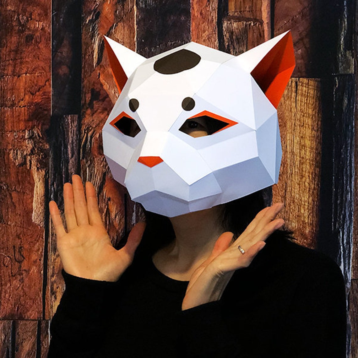 Nekomata Yokai Cat Mask Head Mask 3D Low Poly DIY | Etsy