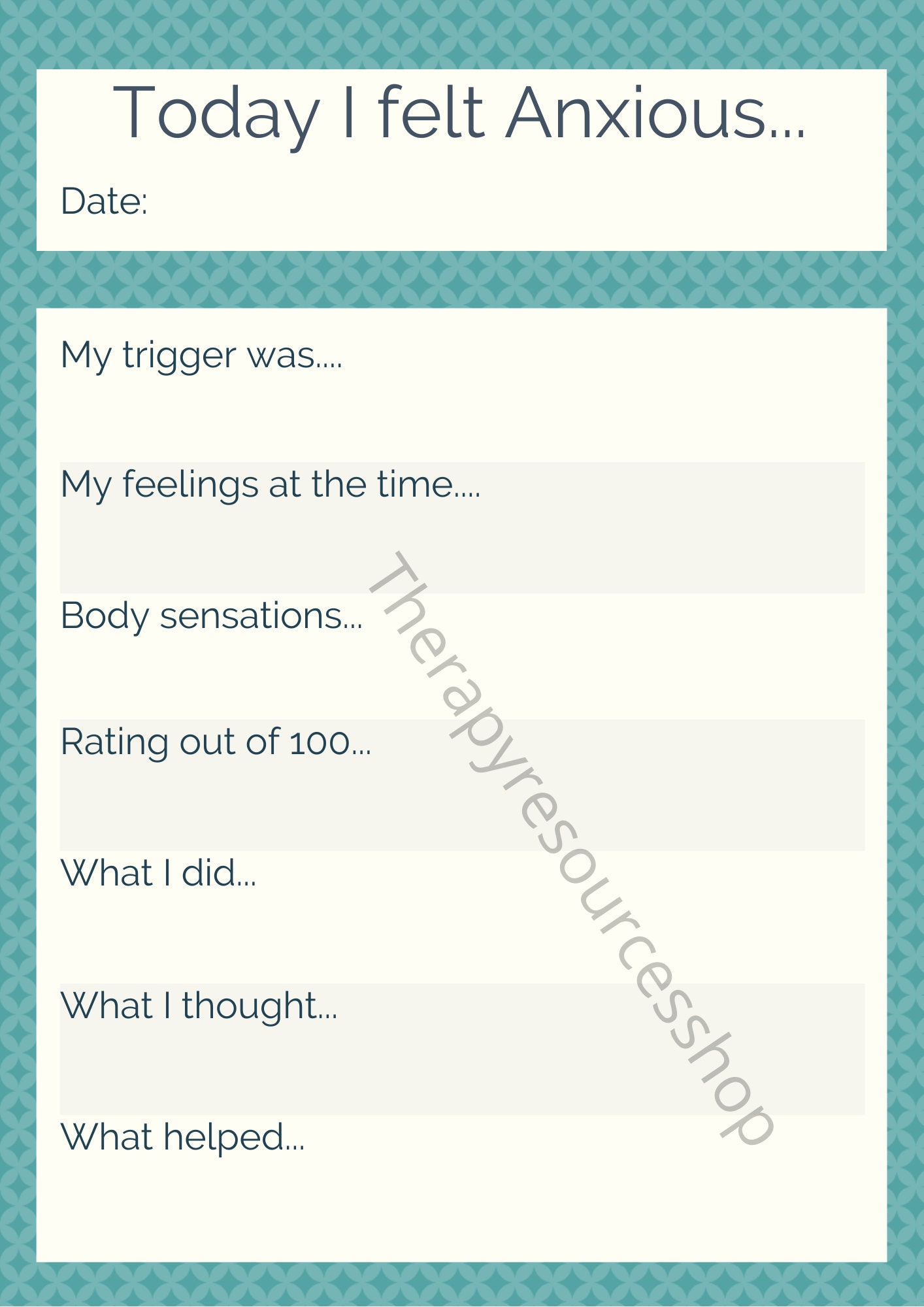 Today I Felt Anxious - PDF Printable Worksheet | Counselling ...