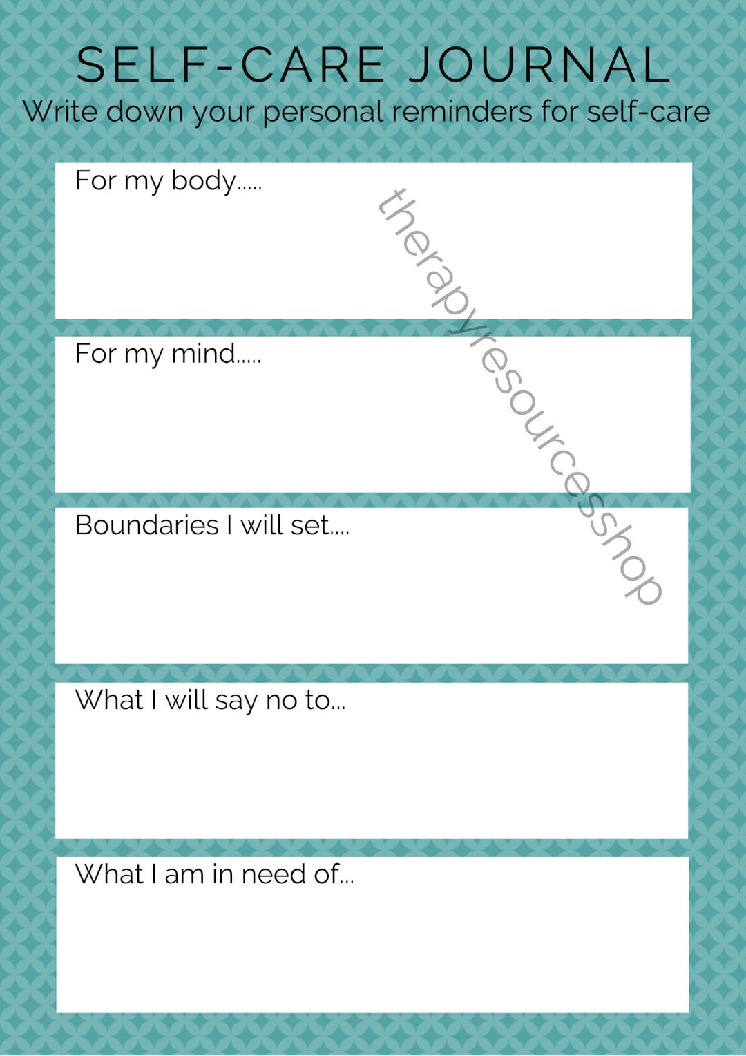 Self-care Journal Page - PDF Printable Worksheet | Counselling ...