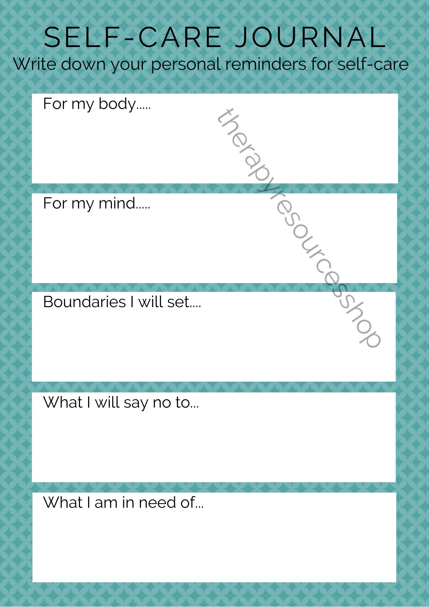 Self-care Journal Page - PDF Printable Worksheet | Counselling ...