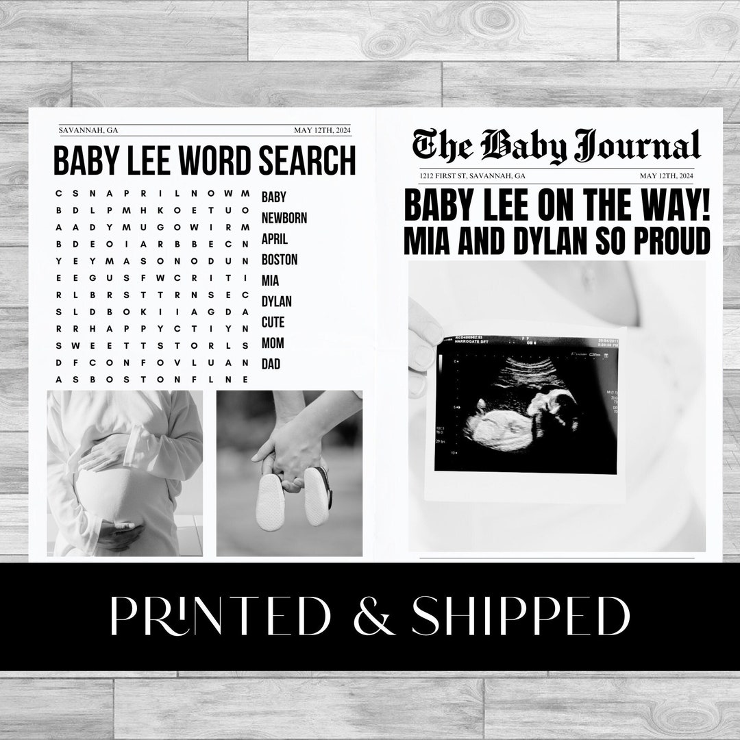 Printed and Shipped Birth Announcement, Custom Baby Newspaper, Newborn ...