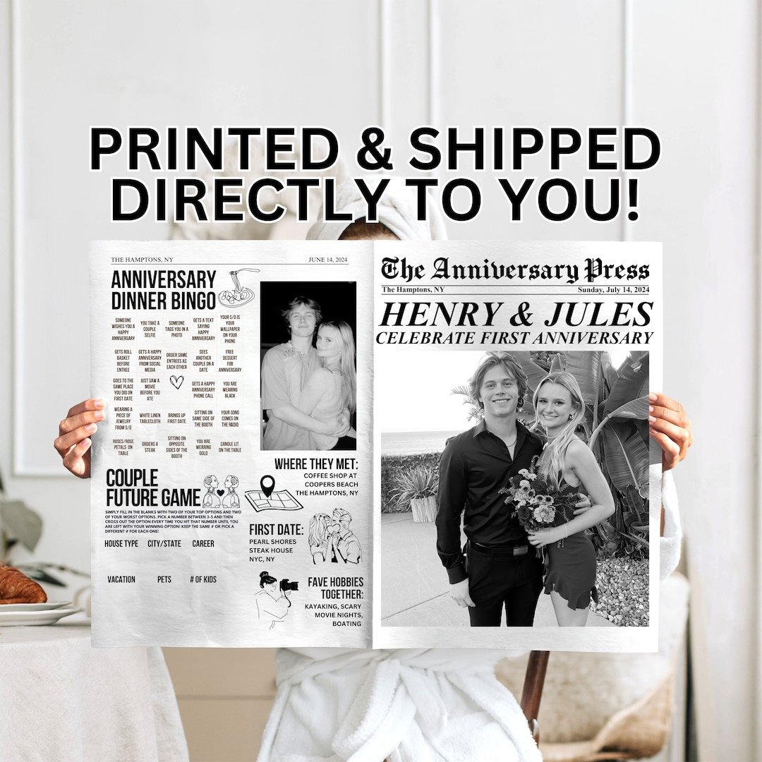 Anniversary Printed and Shipped Newspaper Bouquet Wrap, Custom ...