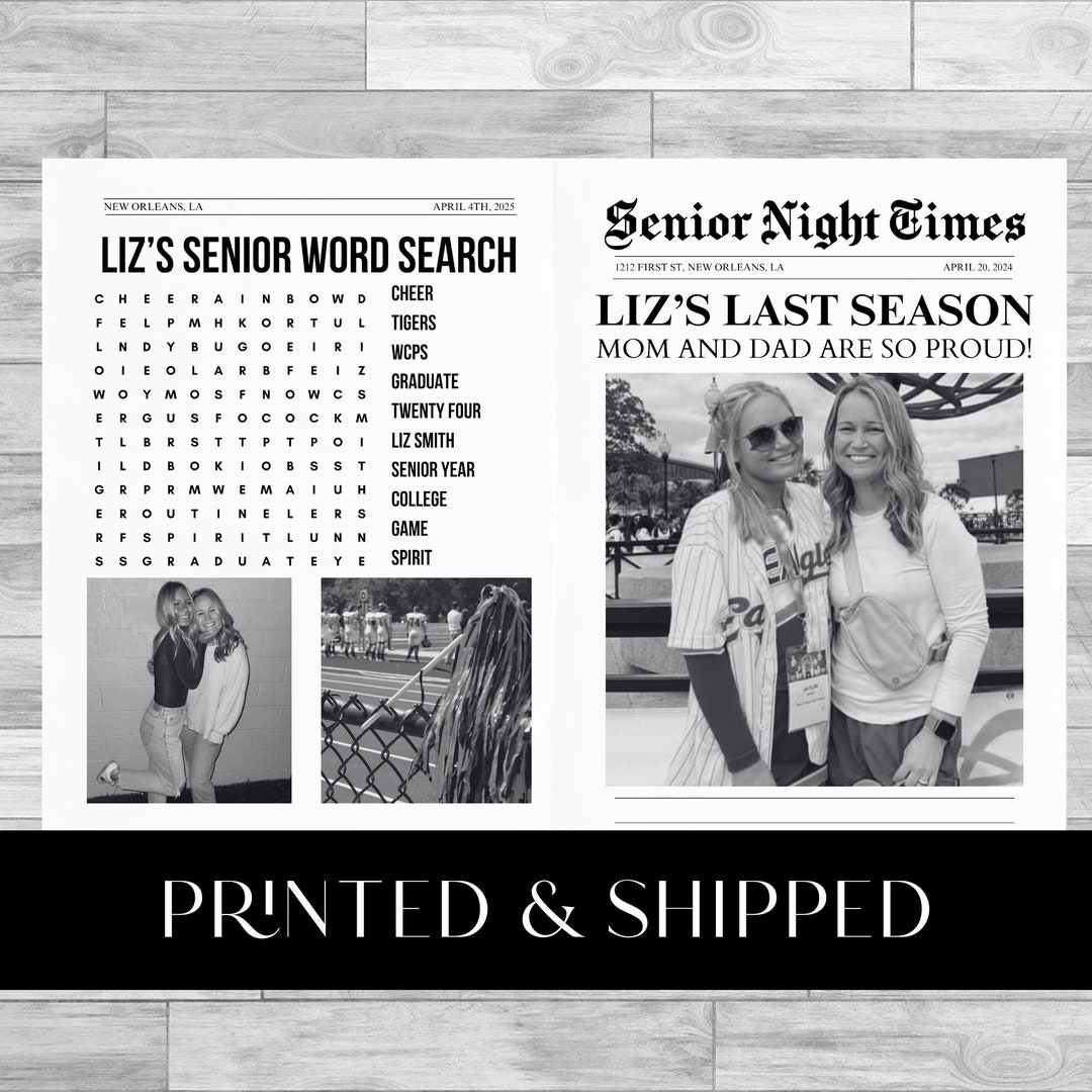 Printed and Shipped Senior Night Bouquet Newspaper, Custom Newspaper ...