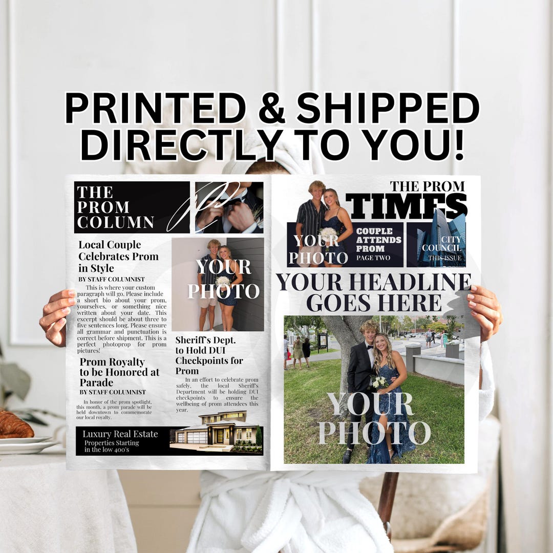 Custom Printed and Shipped Prom Newspaper, Custom Newspaper, Prom, Prom ...