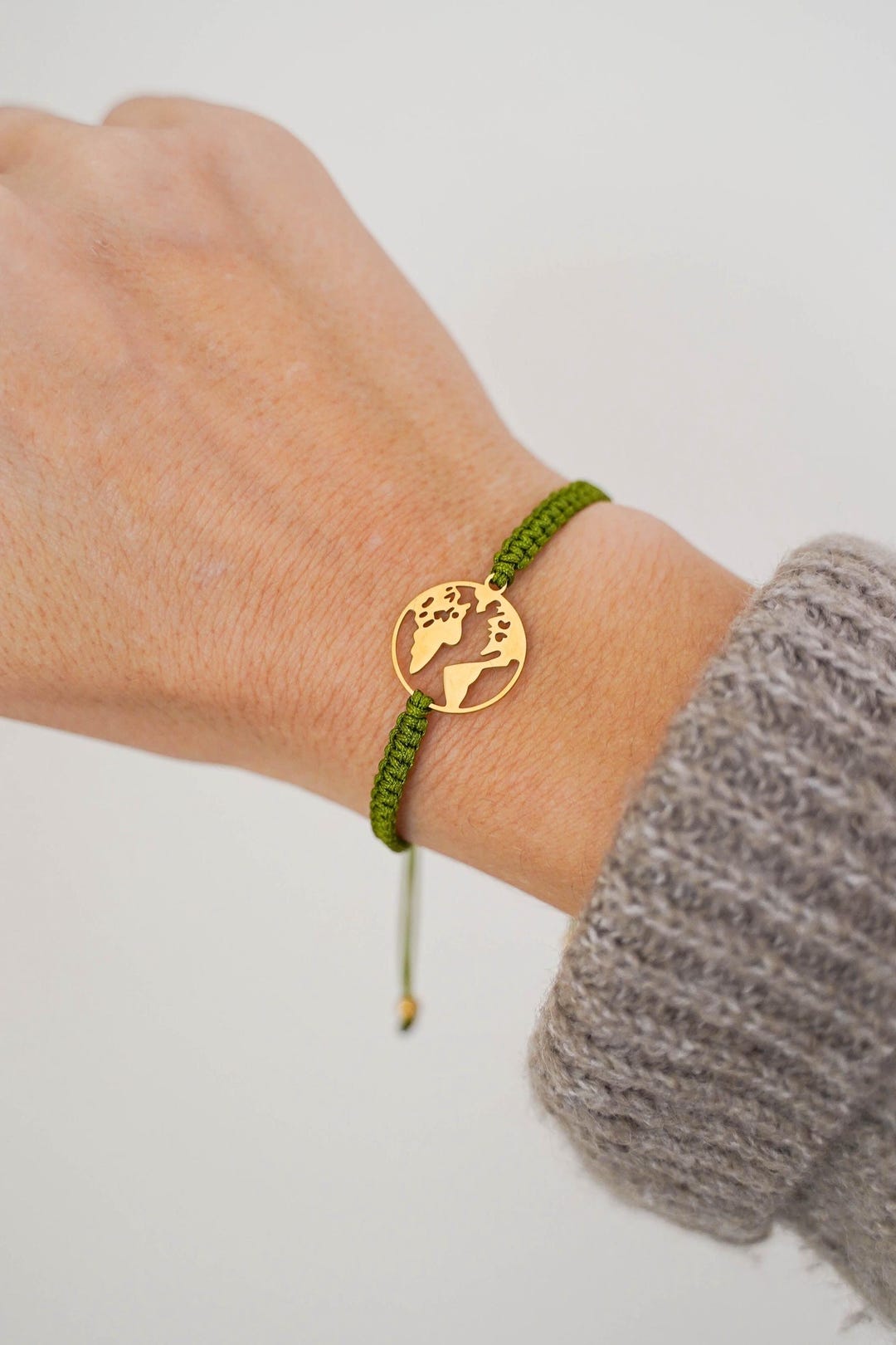 World Map Macrame Bracelet, Stainless Steel, Travel, World Map, Gold ...