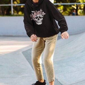 Skull With Roses Hoodie - Etsy