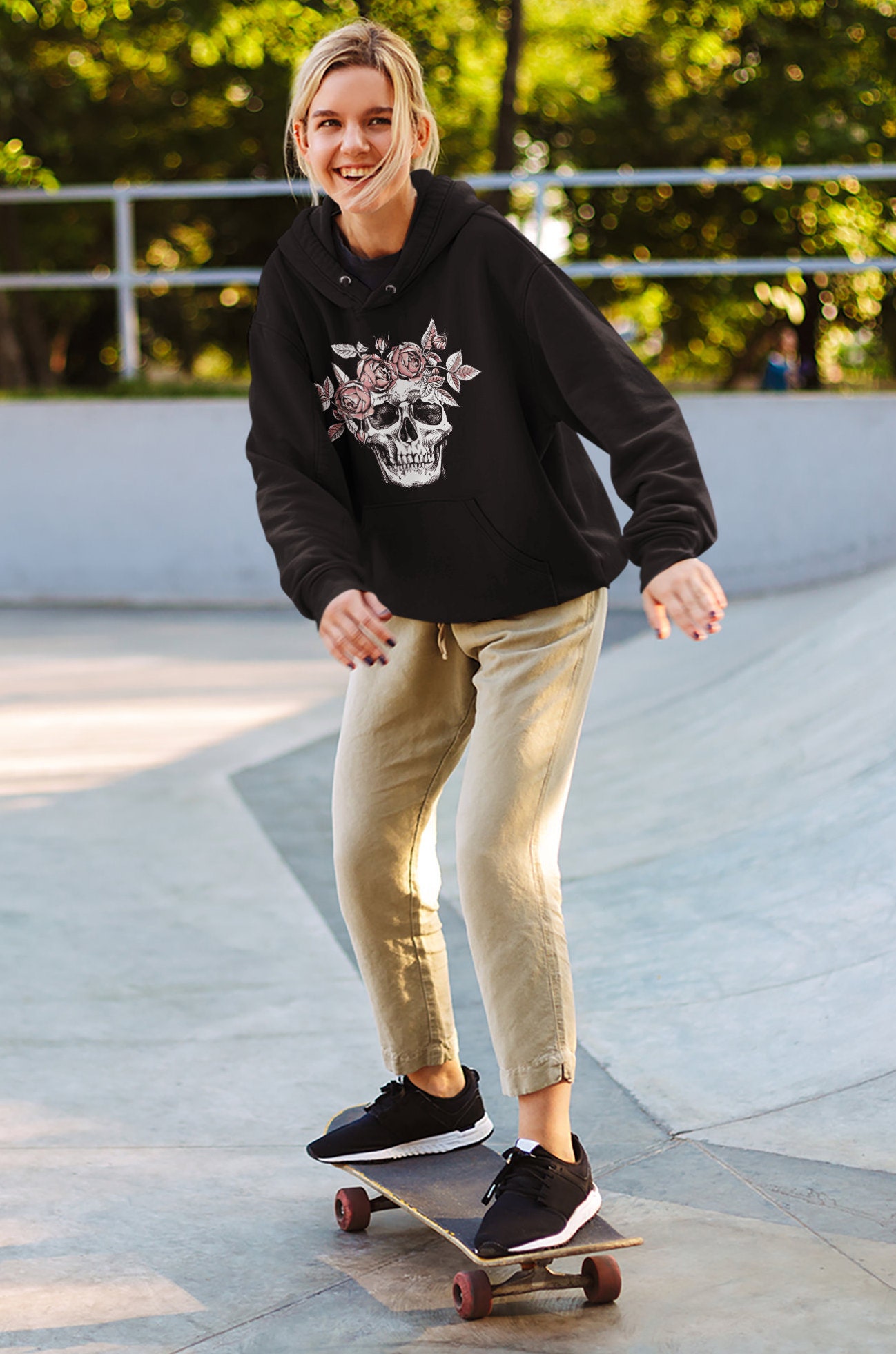 Skull With Roses Hoodie - Etsy